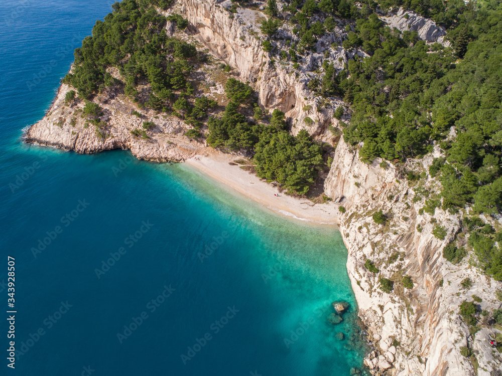 Aerial view of famous Nugal beach near the city of Makarska in Dalmatia ...