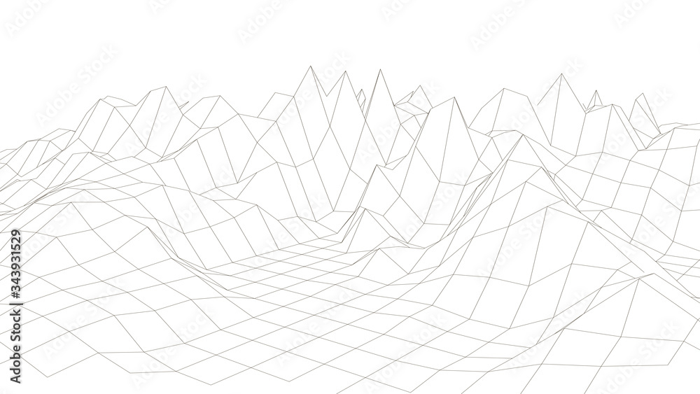 Landscape design of mountains. Wireframe landscape 3d. Vector ...
