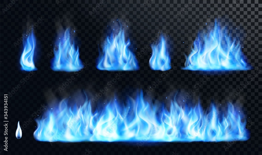 Blue fire flame realistic set Stock Vector | Adobe Stock