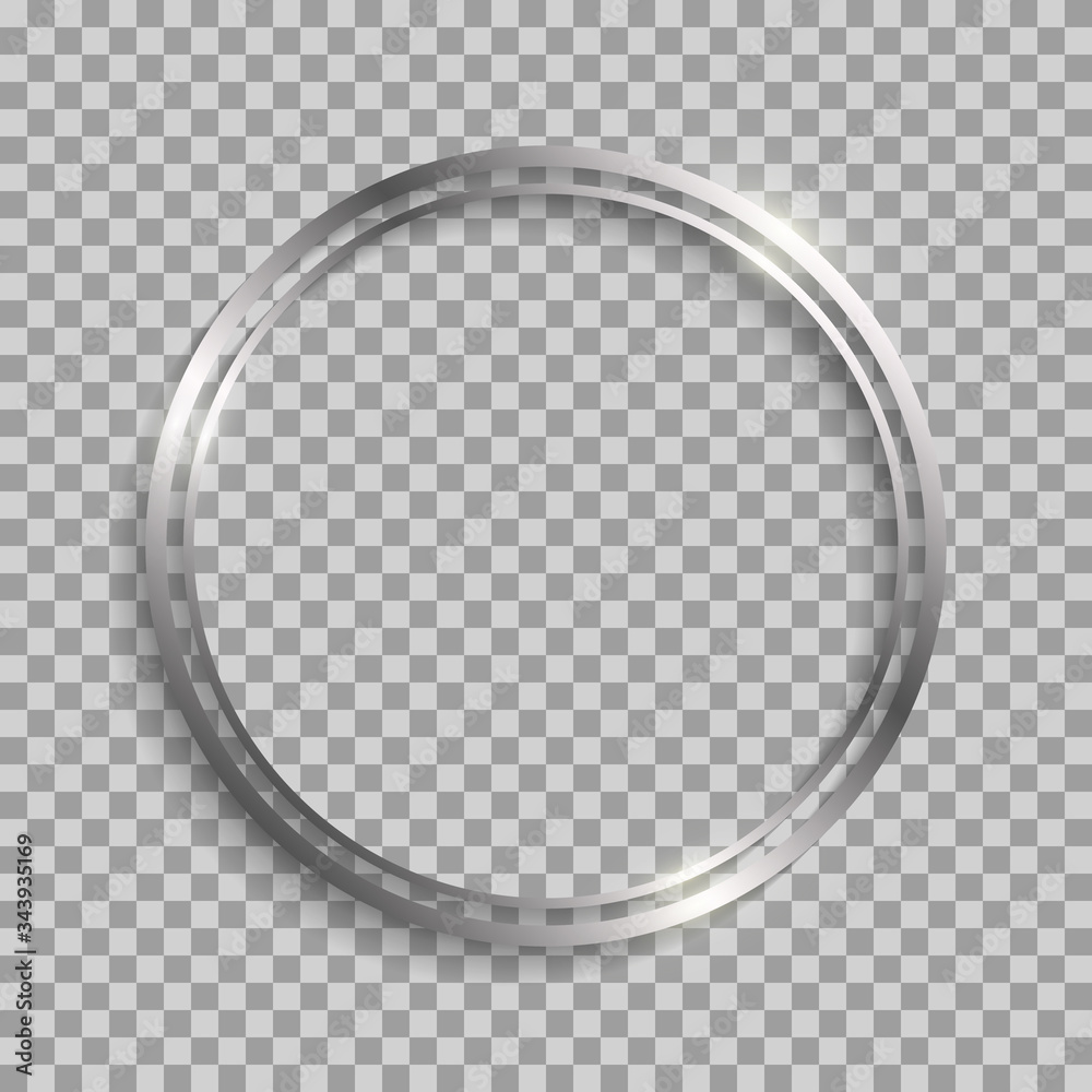 Silver double circle frame with shadows and highlights isolated on a ...