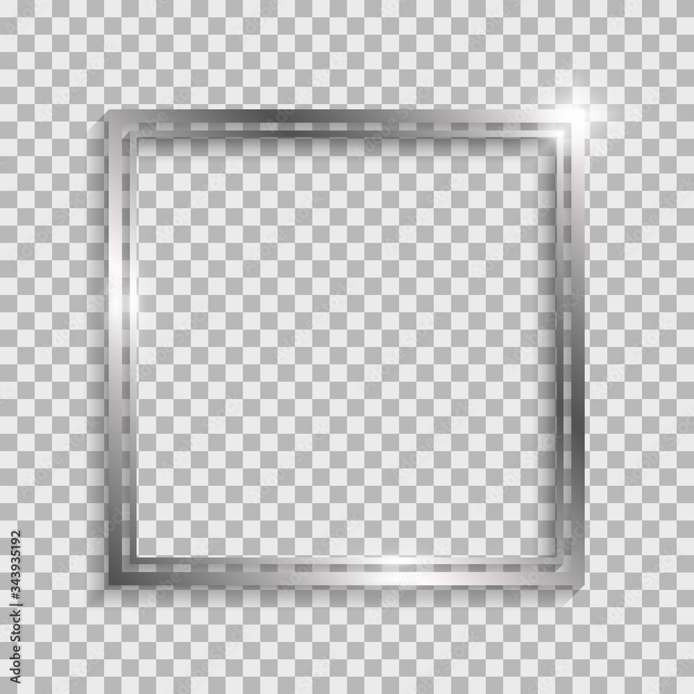 Silver double square frame with shadows and highlights isolated on a ...