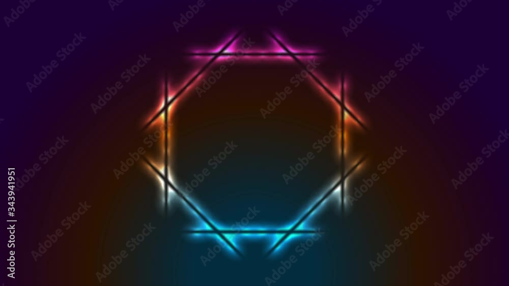 Colorful neon luminous octagon frame abstract retro motion background ...