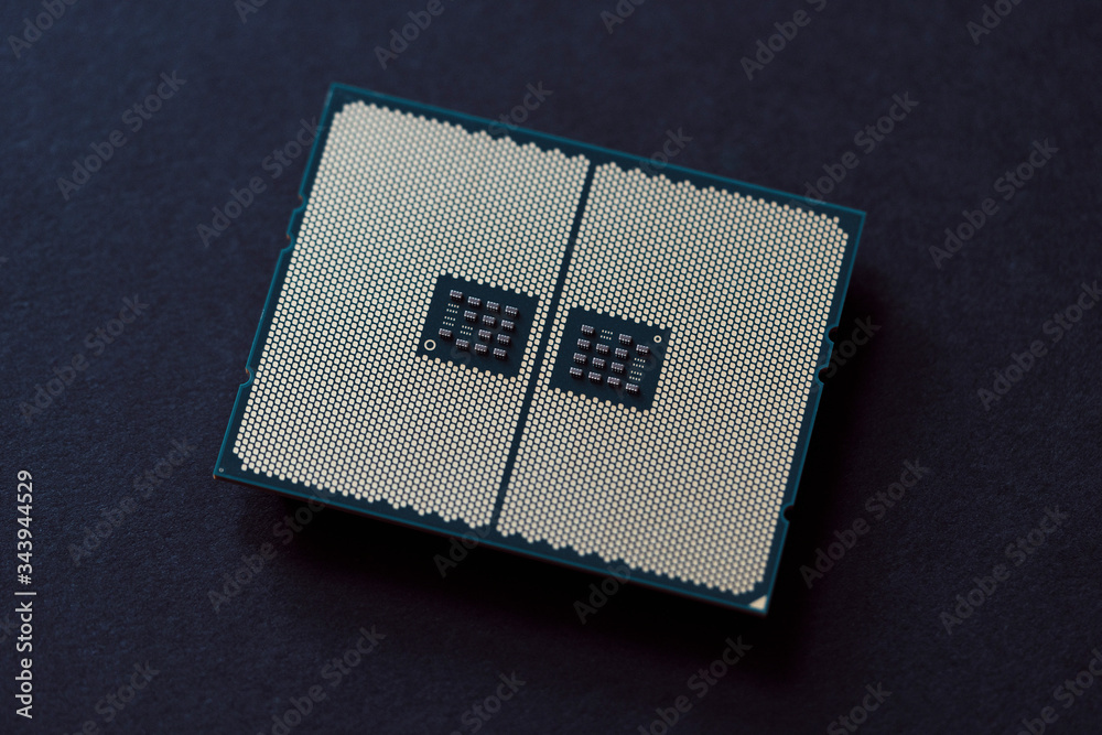 CPU with land grid array on black background Stock Photo | Adobe Stock