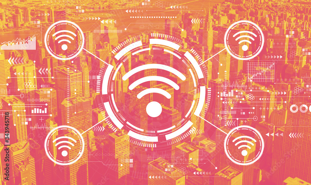 Wifi theme with the New York City skyline Stock Photo | Adobe Stock