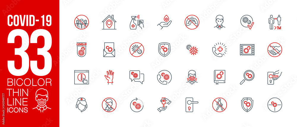 Prevention and symptoms Coronavirus Covid 19 line icons set isolated on ...