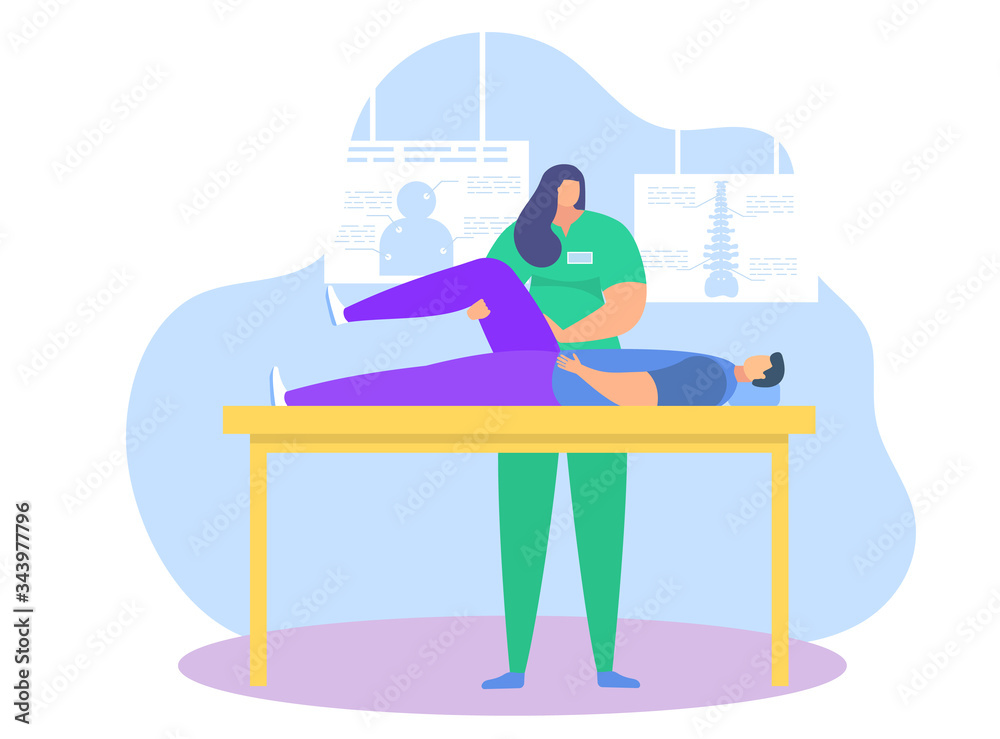 Physiotherapy rehabilitation assistance vector illustration. Cartoon ...