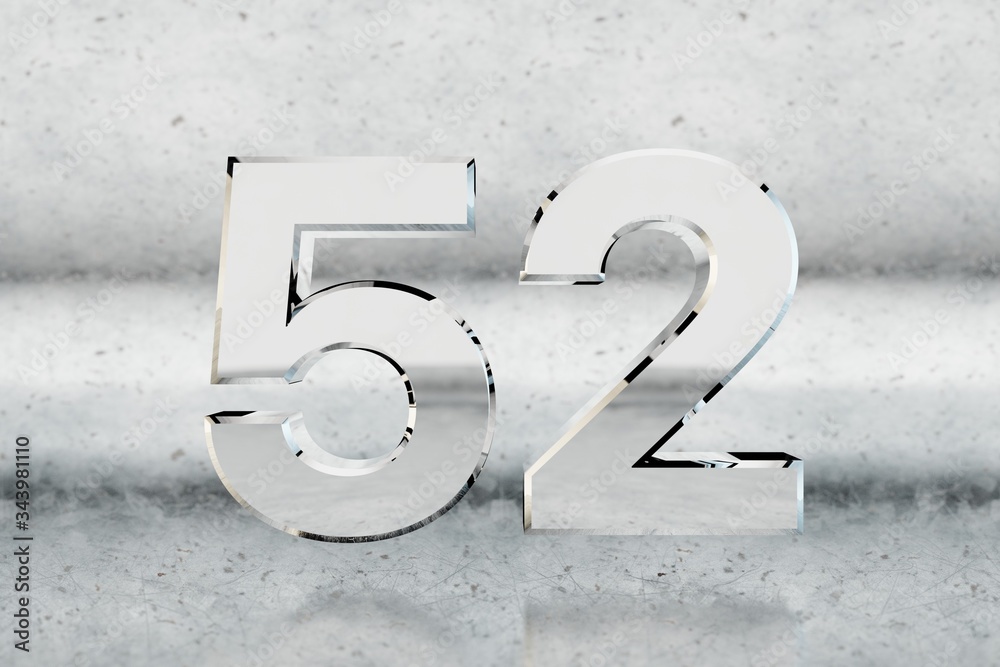 Chrome 3d number 52. Glossy chrome number on scratched metal background ...