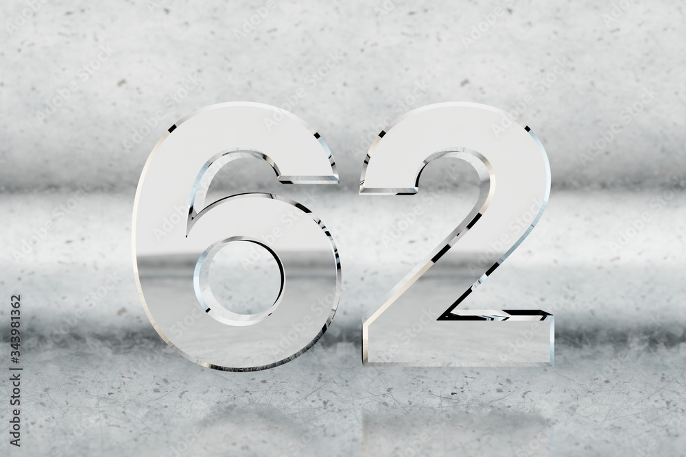 Chrome 3d number 62. Glossy chrome number on scratched metal background ...