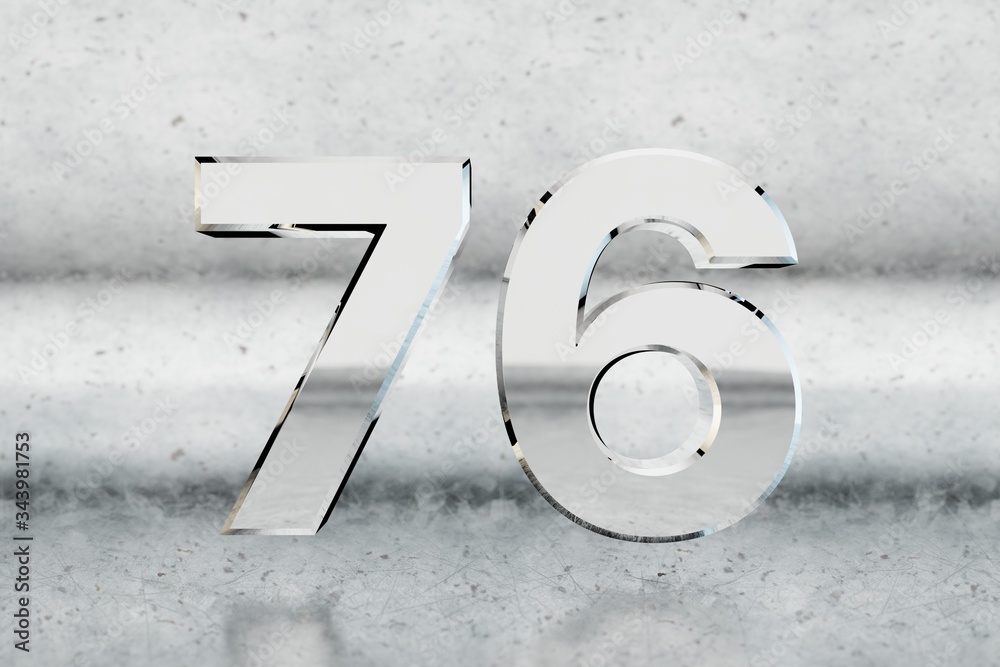Chrome 3d number 76. Glossy chrome number on scratched metal background ...