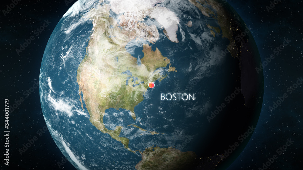 3D illustration depicting the location of Boston, Massachusetts in the ...