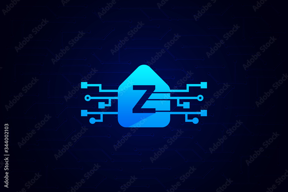 Modern Technology Connection Logo with Letter Z and house shape. Letter ...