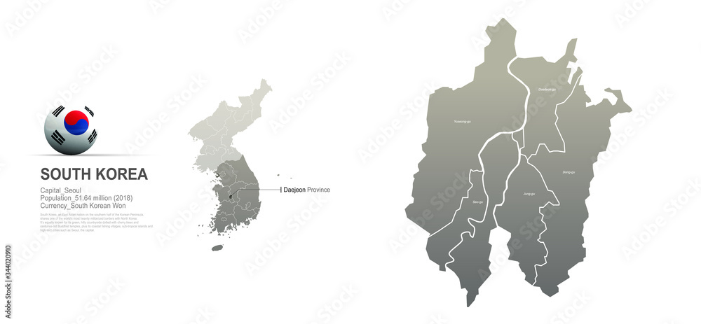 daejeon map. detailed south korea city, provinces vector map series ...
