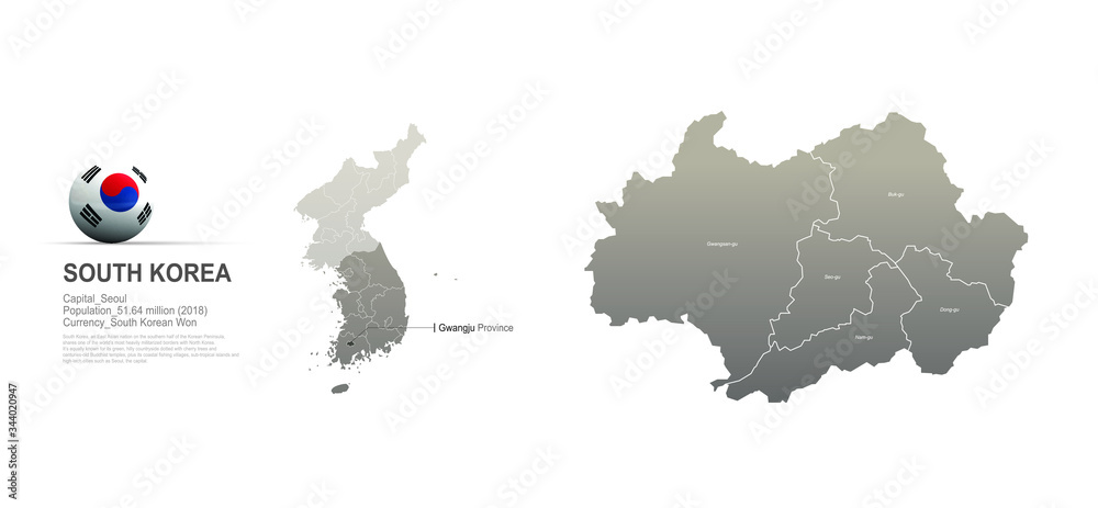 gwangju map. detailed south korea city, provinces vector map series ...