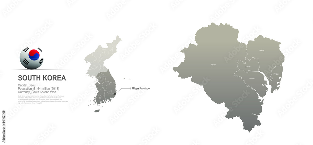 ulsan map. detailed south korea city, provinces vector map series ...