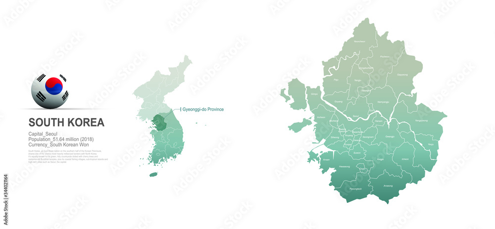 gyeonggi do map. detailed south korea city, provinces vector map series ...