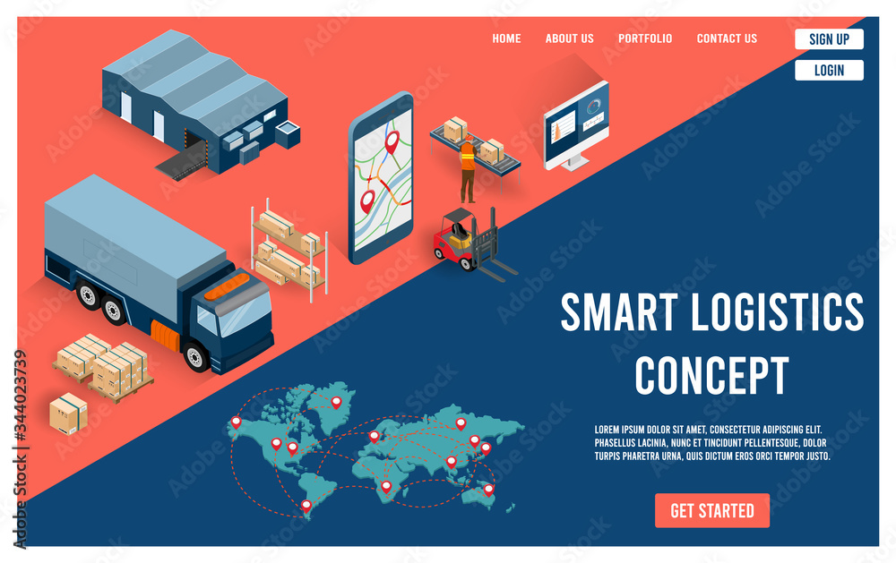 Modern flat design isometric concept of Smart Logistics with global ...