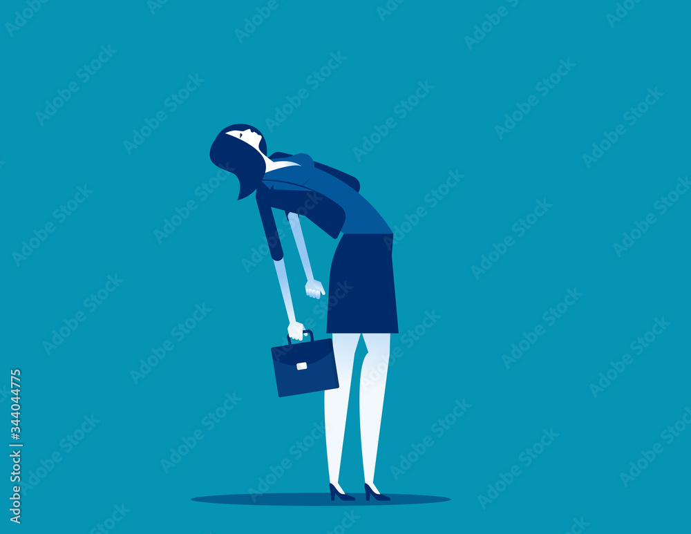 Businesswoman walk leaning back. Office people concept. Flat cartoon ...