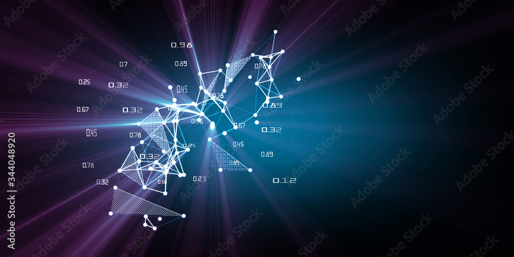 Abstract analysis data concept in light grid connected particles and ...