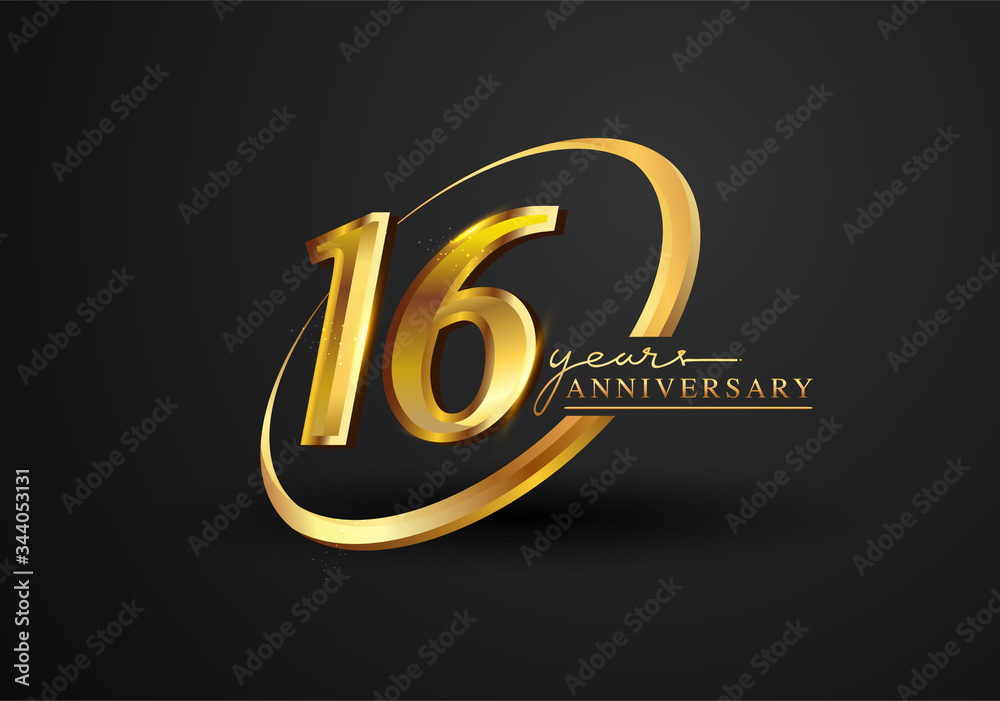 16 Years Anniversary Celebration. Anniversary logo with ring and ...