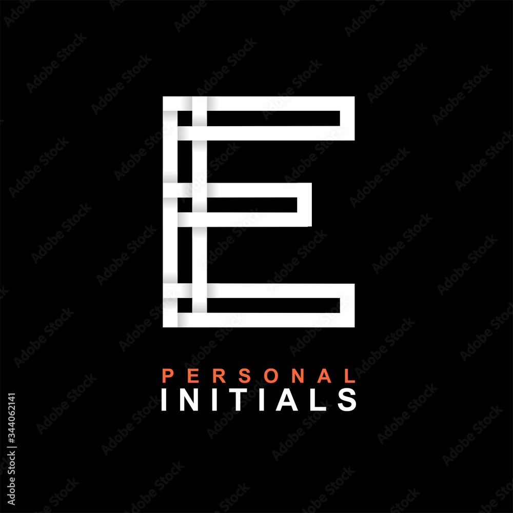 Capital letter E. Created from interwoven white stripes with shadows on ...