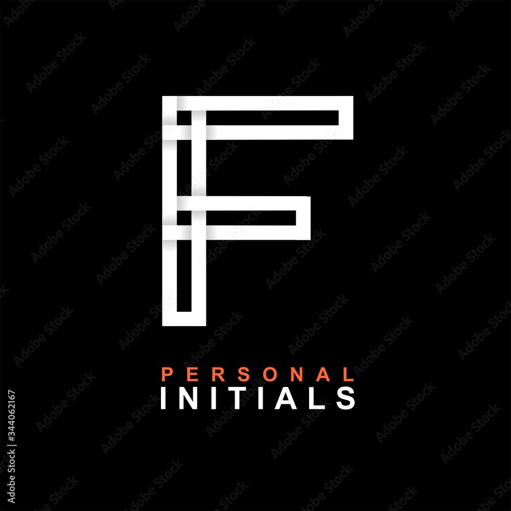 Capital letter F. Created from interwoven white stripes with shadows on ...