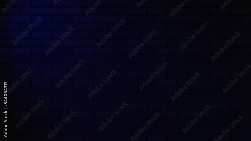 Black brick wall with blue neon light with copy space. Lighting effect ...
