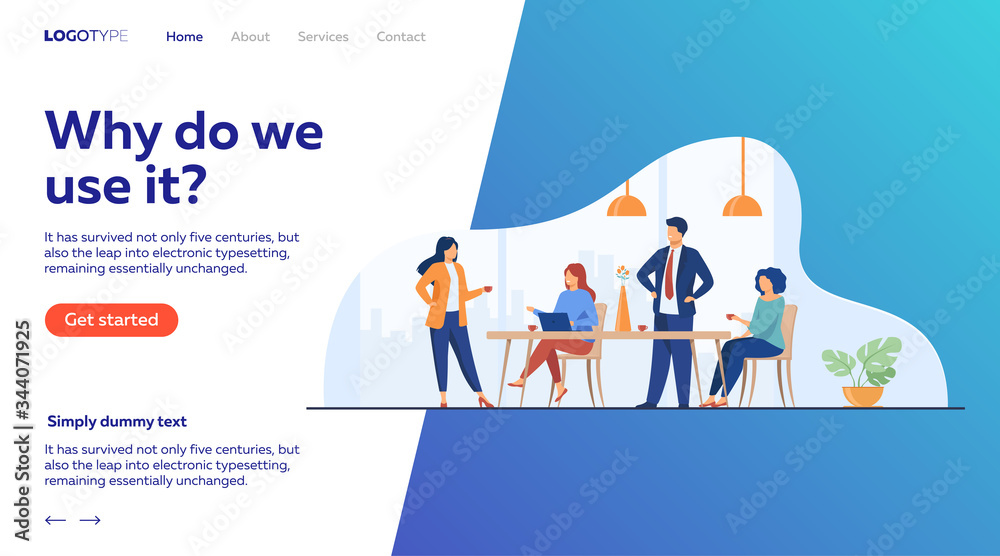 Employees meeting in office kitchen and drinking coffee. Team of ...