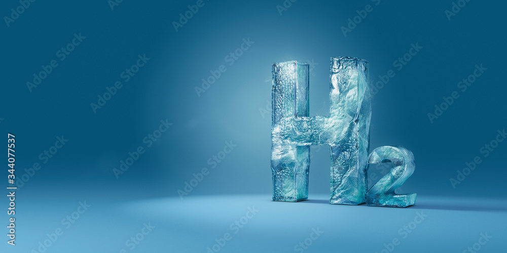 Póster Wasserstoff – Innovation – Logo mit Frost Eis Oberfläche ...