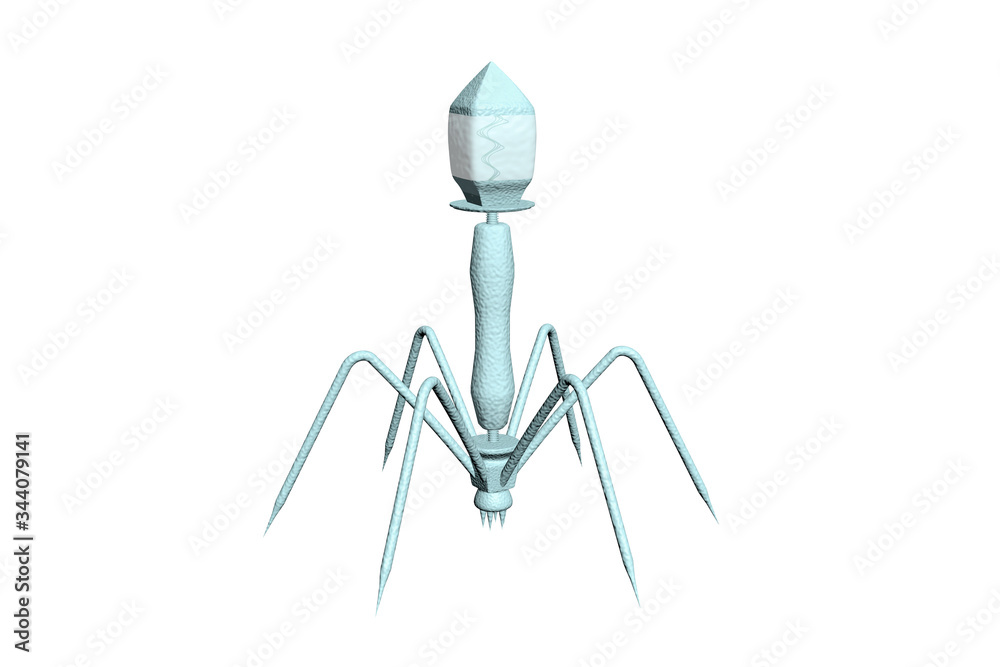 Bacteriophage isolated on a white background. 3D visualization of the ...