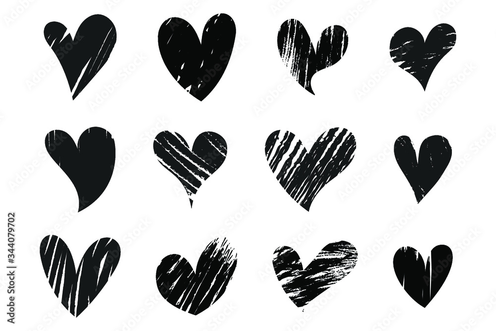 Vector Heart shape frame with brush. Heart hand drawn icons set ...