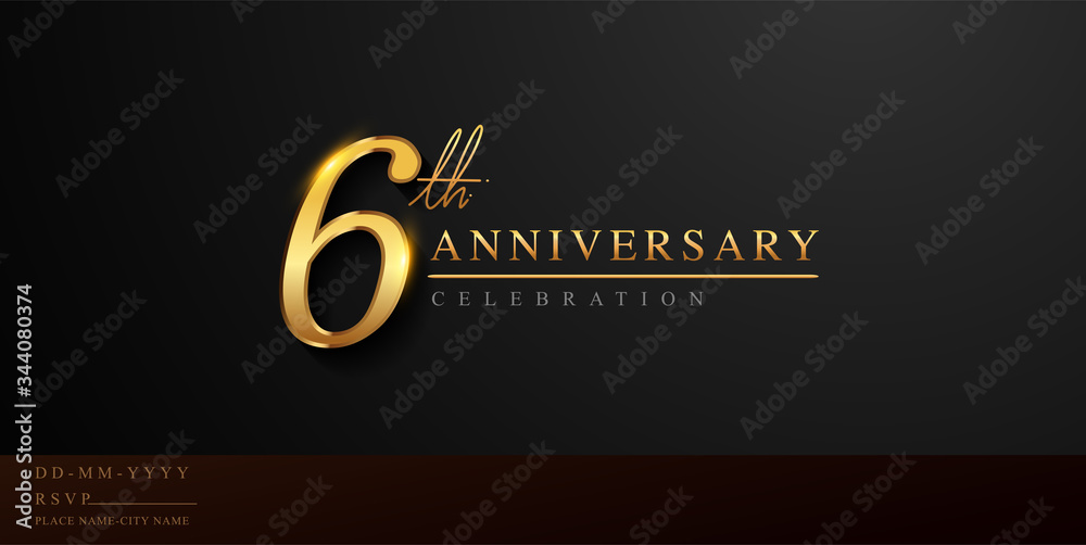 6th anniversary celebration logotype with handwriting golden color ...
