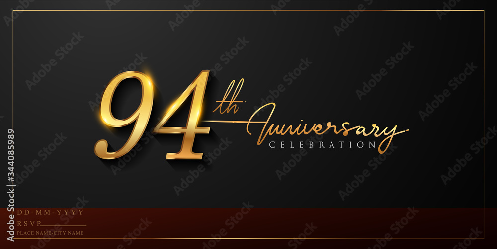 94th anniversary celebration logotype with handwriting golden color ...