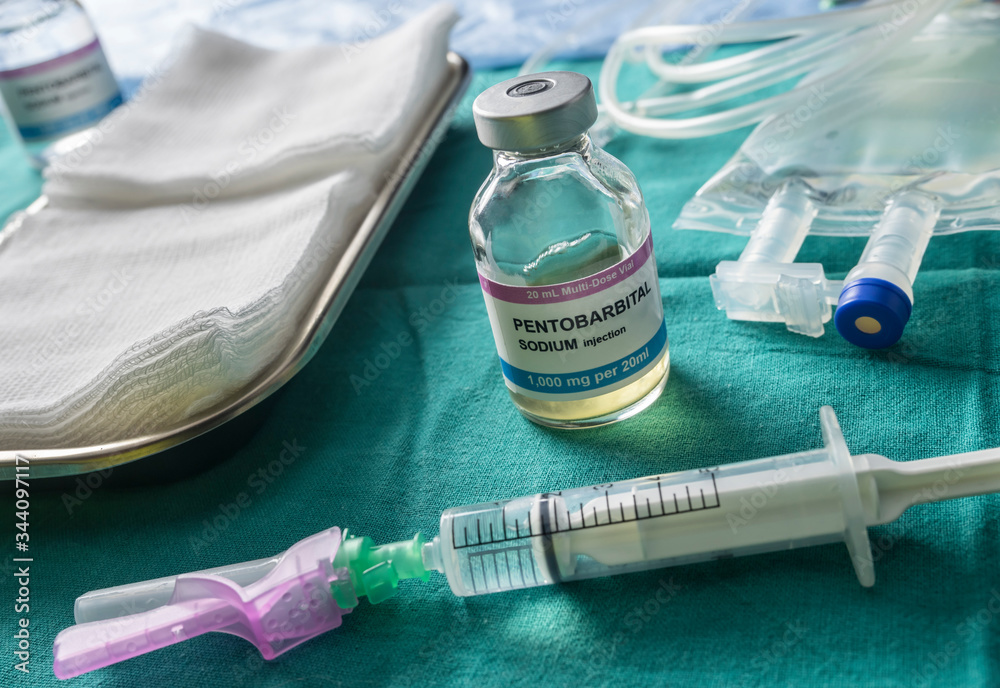Vials with Sodium pentobarbital used for euthanasia and lethal inyecion ...