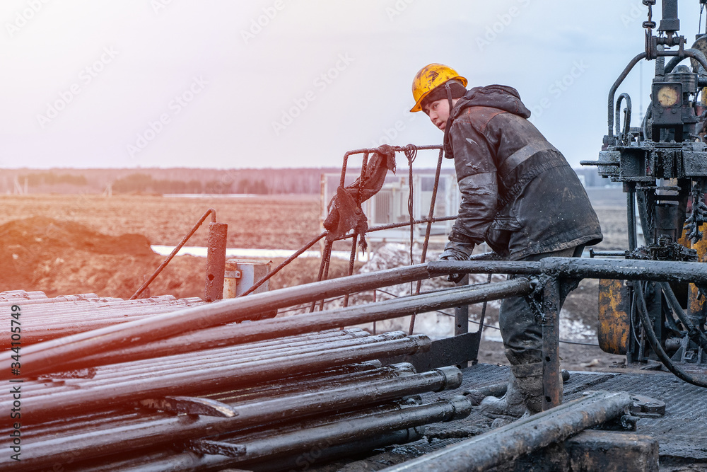 Offshore oil rig worker prepare tool and equipment for perforation oil ...