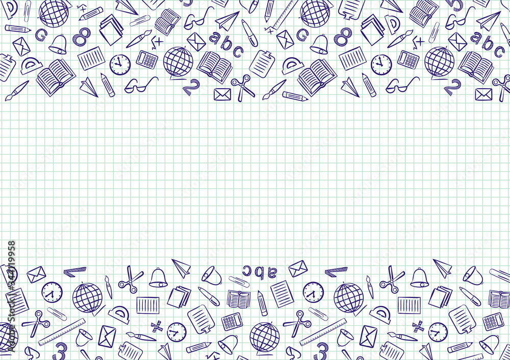 Pattern with school elements. School frame for designing a schedule ...