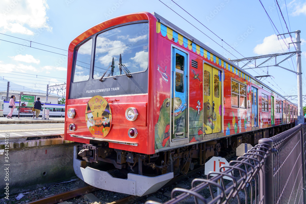 Kawaguchiko, Yamanashi/Japan, October 30, 2019: Fujikyu Commuter train ...