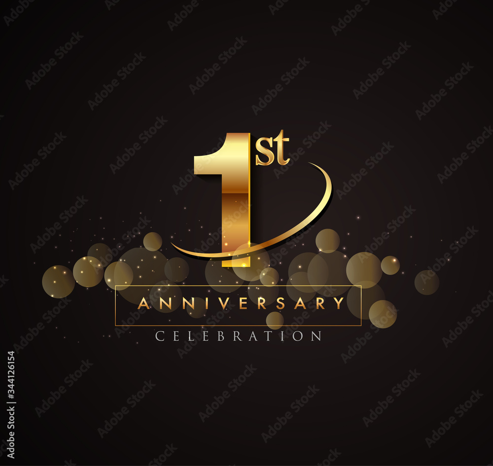 1st golden anniversary logo with swoosh and sparkle golden colored ...
