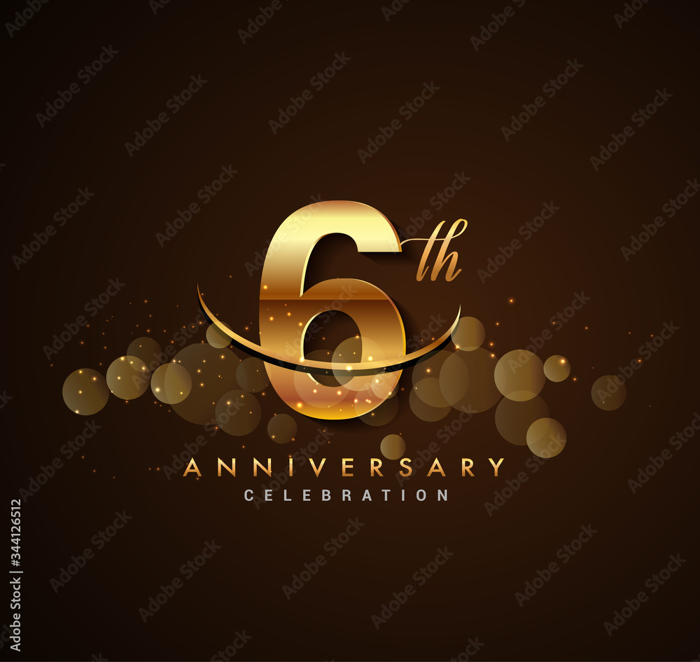 6th golden anniversary logo with swoosh and sparkle golden colored ...