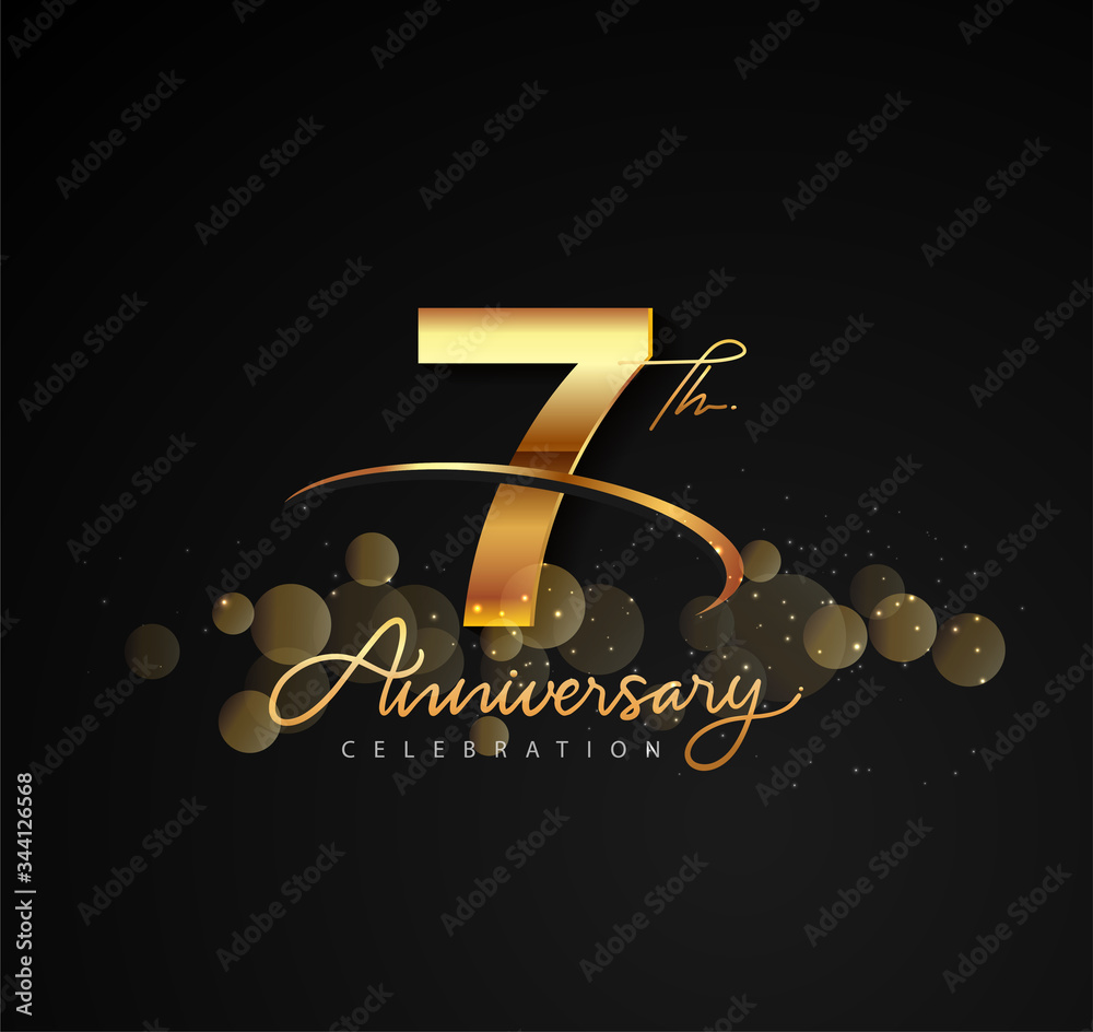 7th golden anniversary logo with swoosh and sparkle golden colored ...