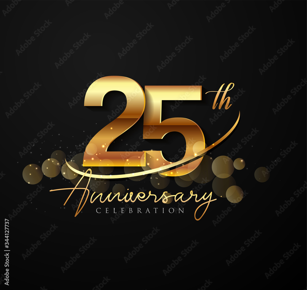 25th golden anniversary logo with swoosh and sparkle golden colored ...