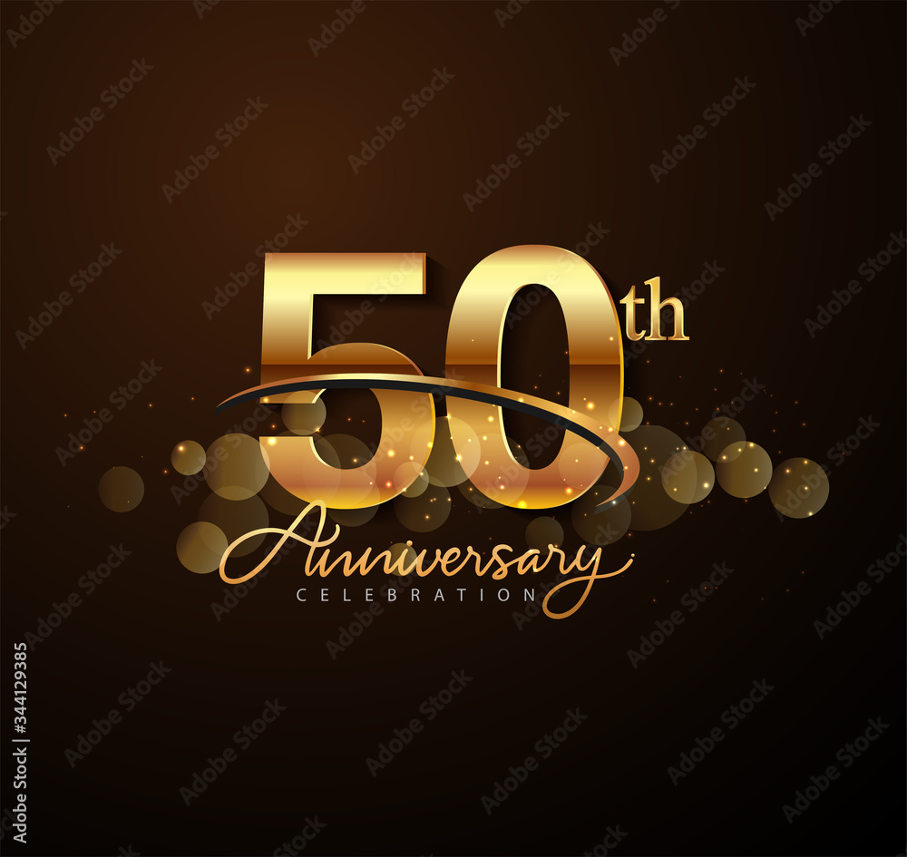 50th golden anniversary logo with swoosh and sparkle golden colored ...