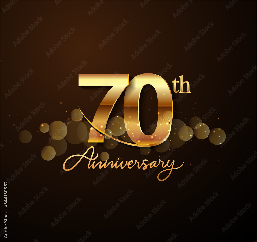 70th golden anniversary logo with swoosh and sparkle golden colored ...