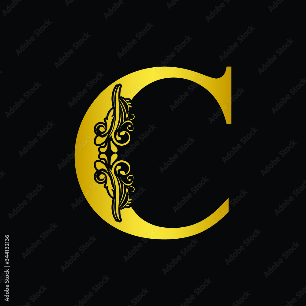 Gold letter C. Vintage golden flower ornament initial letters. Alphabet ...