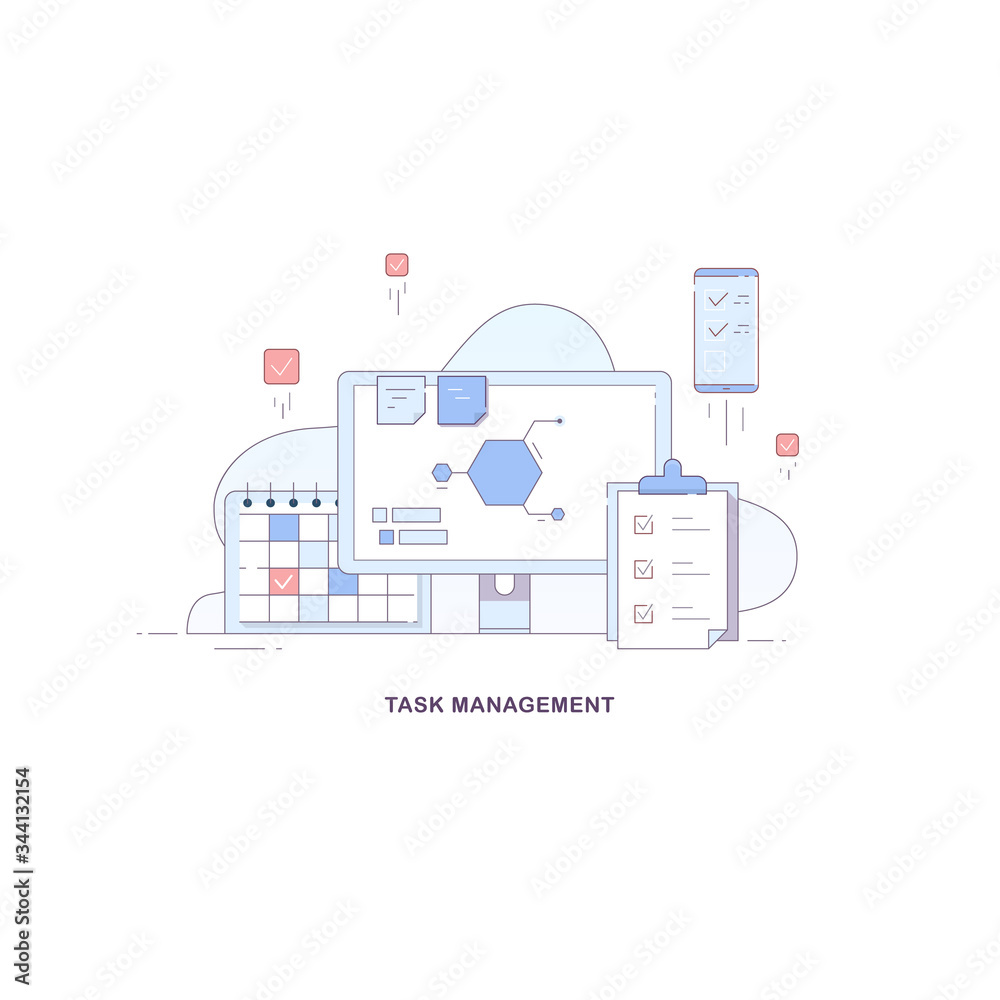 Icons for task management. Control tasks: checklist, smartphone, app ...