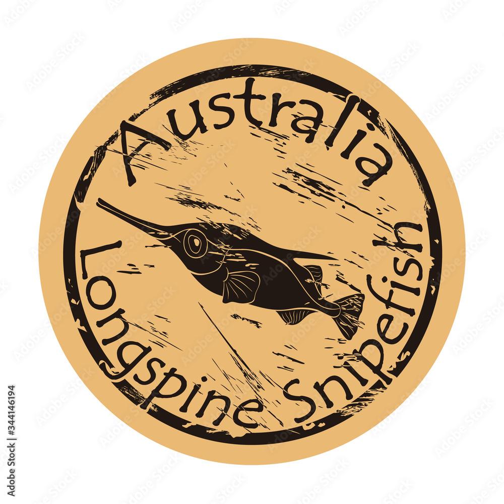 Longspine snipefish silhouette icon round shabby emblem design old ...