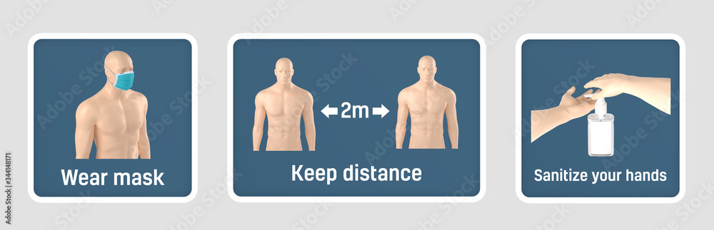 Coronavirus safety principles. Wear mask. Keep distance. Sanitize your ...