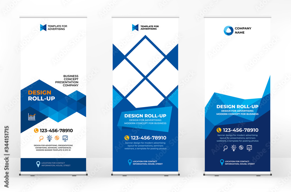Roll-up design banner, creative abstract background of triangles ...