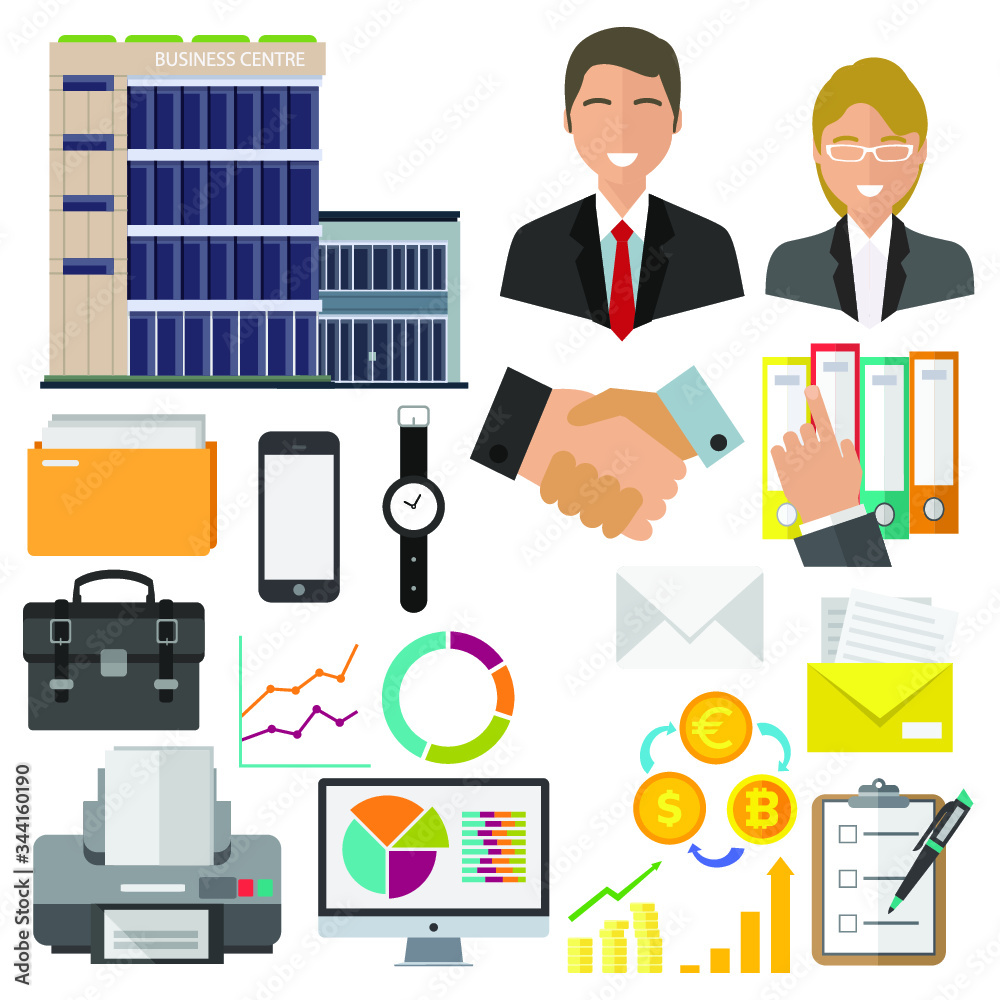 Business icons isolated set. Businessman and businesswoman, office ...
