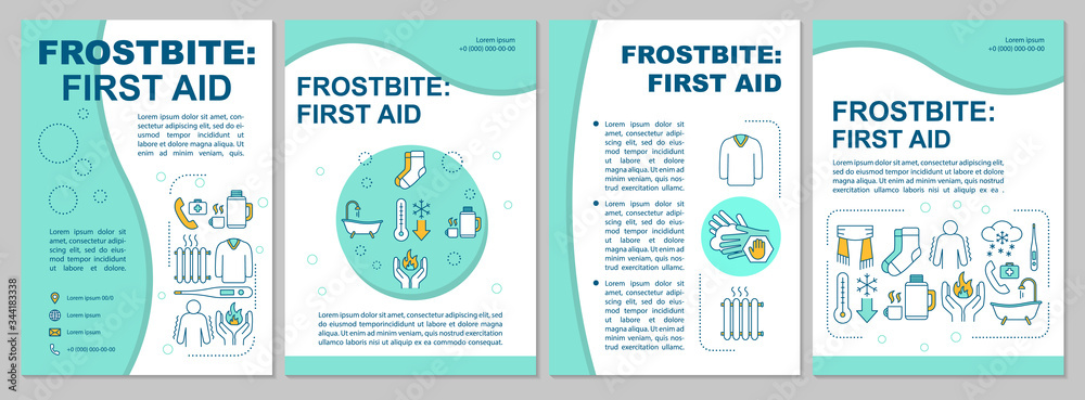 Frostbite therapy, hypothermia first aid brochure template. Flyer ...