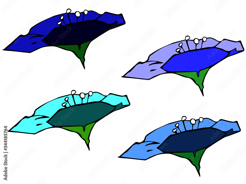 Vector illustration of flower heads. Set of four in different colors ...